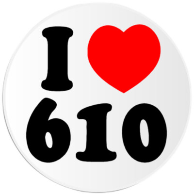 I Love 610 - 100 Pack Circle Stickers 3 Inch - Area Code Allentown PA ...