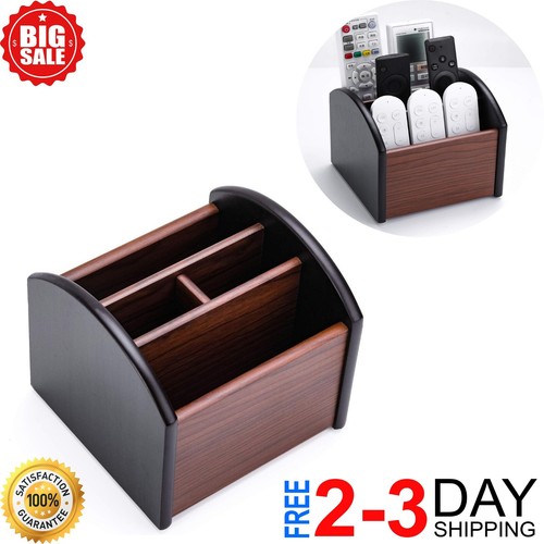 New Revolving Caddy Remote Control Organizer Wooden Storage Holder Box ...