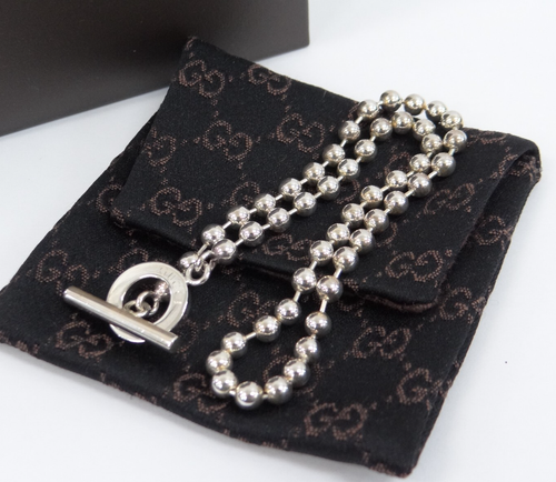 GUCCI Ball Chain Bracelet Necklace Choker Silver 925 Italy w/Box ...
