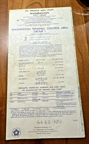 VINTAGE! 9th Edition September 12, 1974 Washington VFR Terminal Area ...