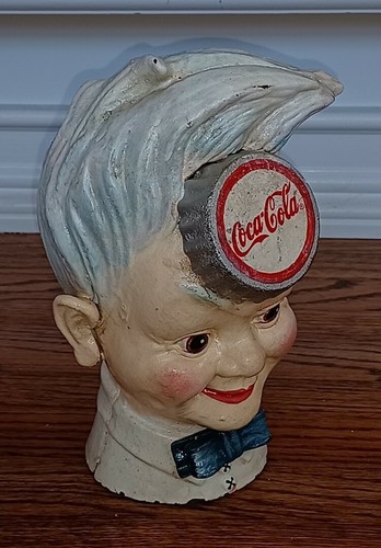 Vintage The Sprite Boy Head COCA COLA Coin/Piggy Bank Cast Iron Coke ...