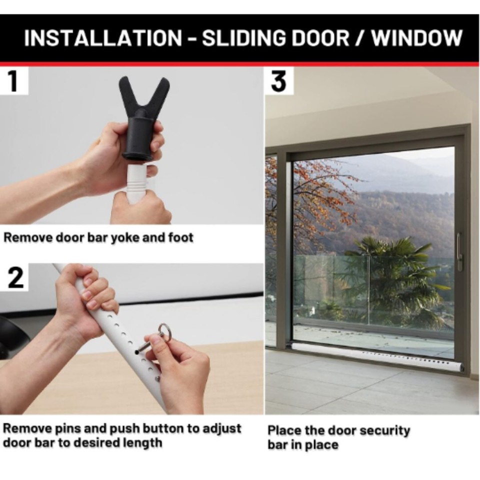 Adjustable Door Handle Home Security Bar Rod Brace Jammer Apartment ...