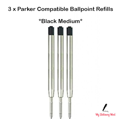 3 x Parker Compatible Ballpoint Refill BLACK Biro Pens Medium Ball Pen ...