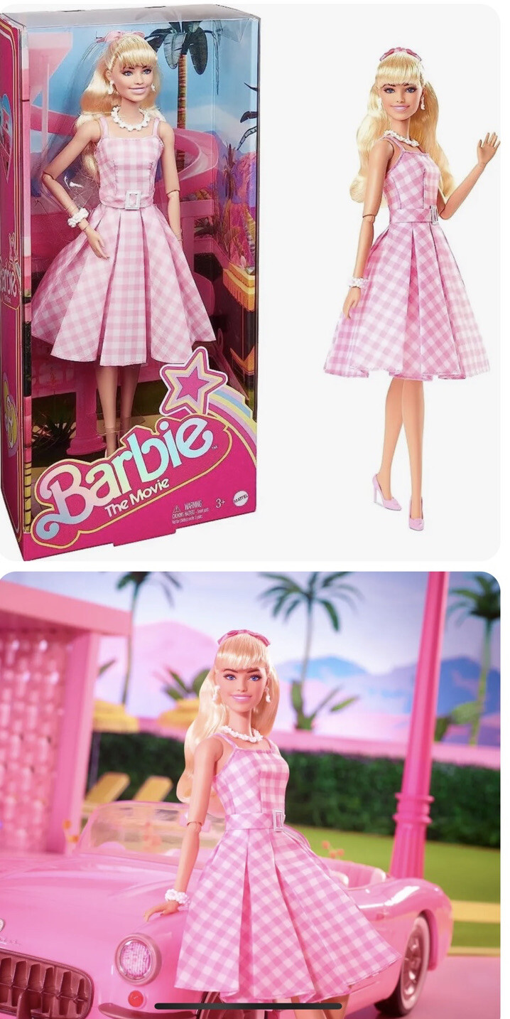 Barbie The Movie Doll Margot Robbie Barbie Pink Gingham Dress ...