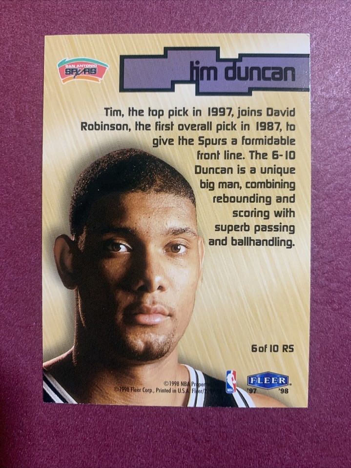 TIM DUNCAN ROOKIE CARD 97-98 FLEER ROOKIE SENSATION 6 OF 10 RS | eBay
