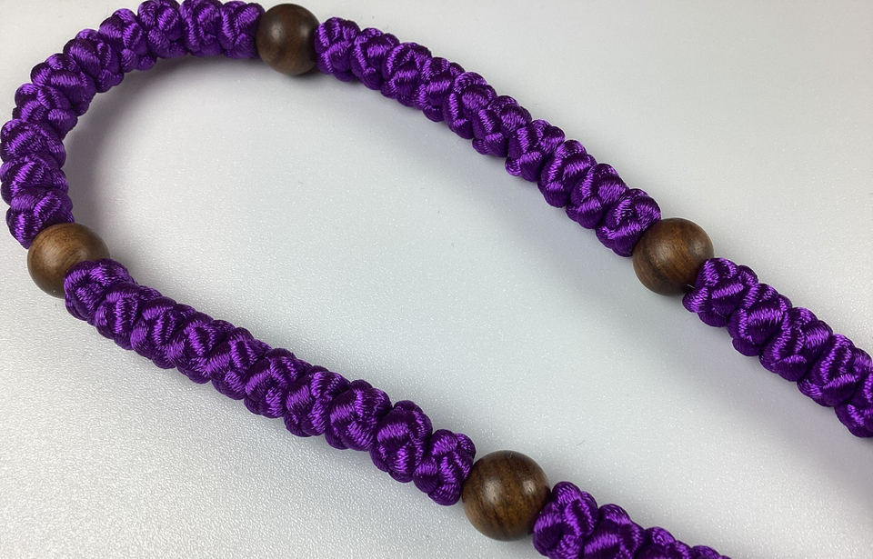 50 Knots Handmade Orthodox Christian Prayer Rope with Cross Purple ...