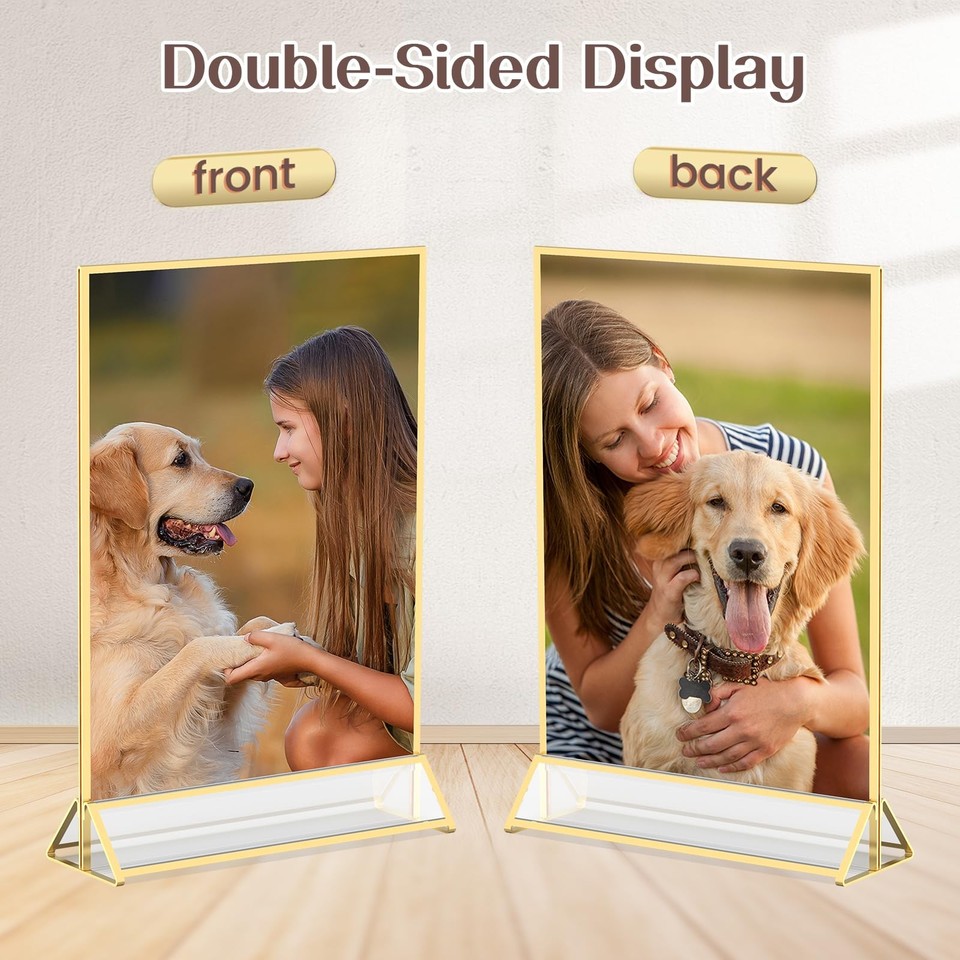Gold Frames 5X7 Acrylic Sign Holder Double-Sided Acrylic Picture Frames ...