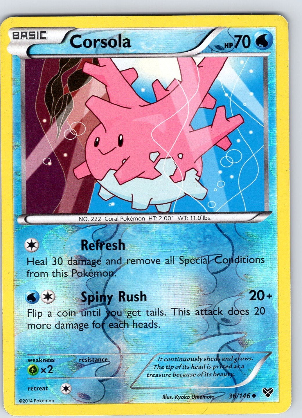 Pokemon TCG Corsola XY Base Set 36/146 Reverse Holo Uncommon Card ...