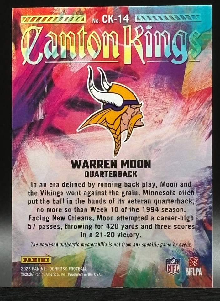 Warren Moon 2023 Donruss Gridiron Kings Relic 185/199 Minnesota Vikings ...