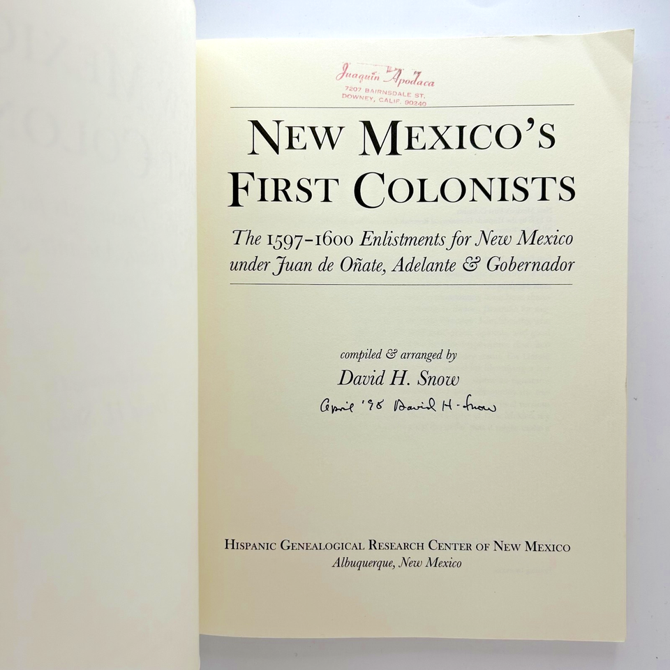 New Mexico’s First Colonists 1998 Signed VG David H. Snow Genealogy ...