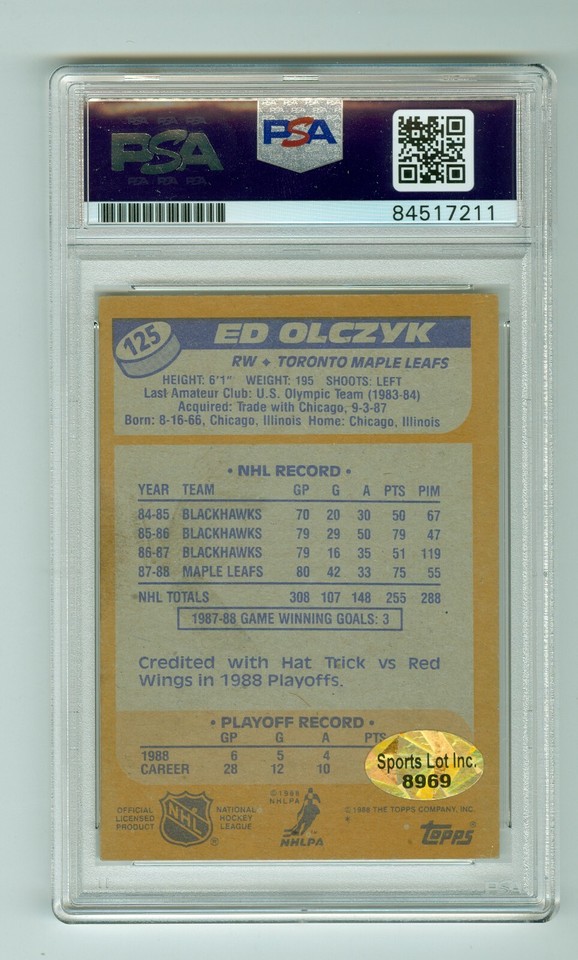 Ed Olczyk 1988-89 Topps Card #125 Maple Leafs PSA/DNA Encased Autograph ...