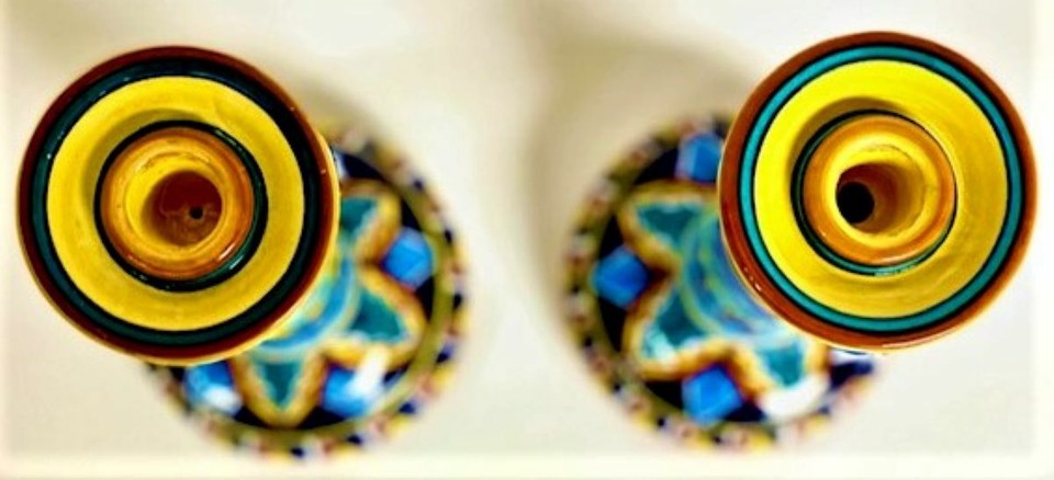 Candlesticks Deruta Hand painted 8" ceramic, made in Italy, signed, set ...