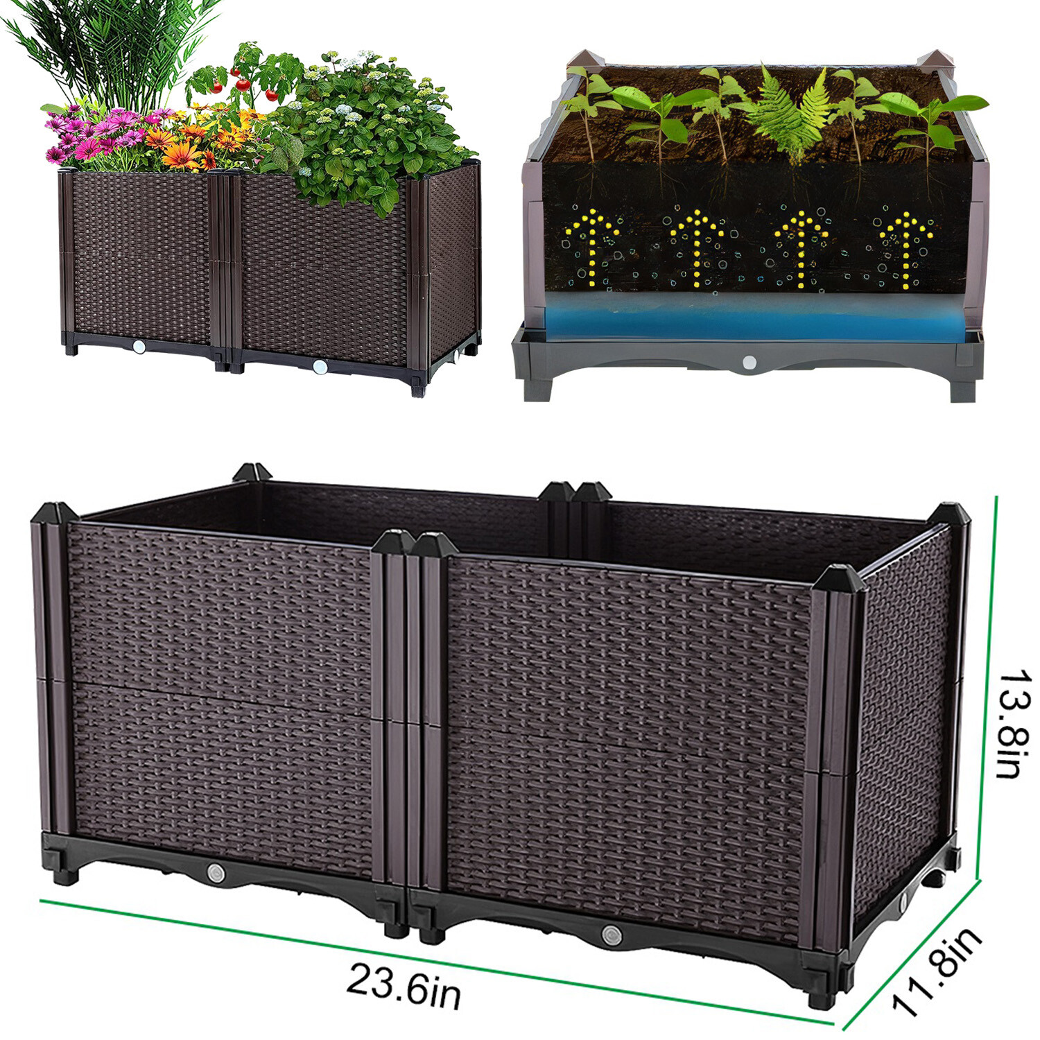 Outdoor Raised Garden Bed Herbs Patio Grow Planter Box with Self ...