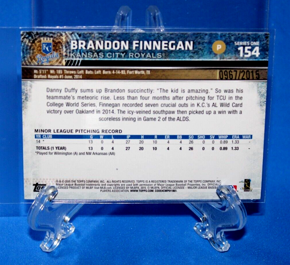 Brandon Finnegan 2015 Collectible MLB Rookie Card No. 154 Serial No ...