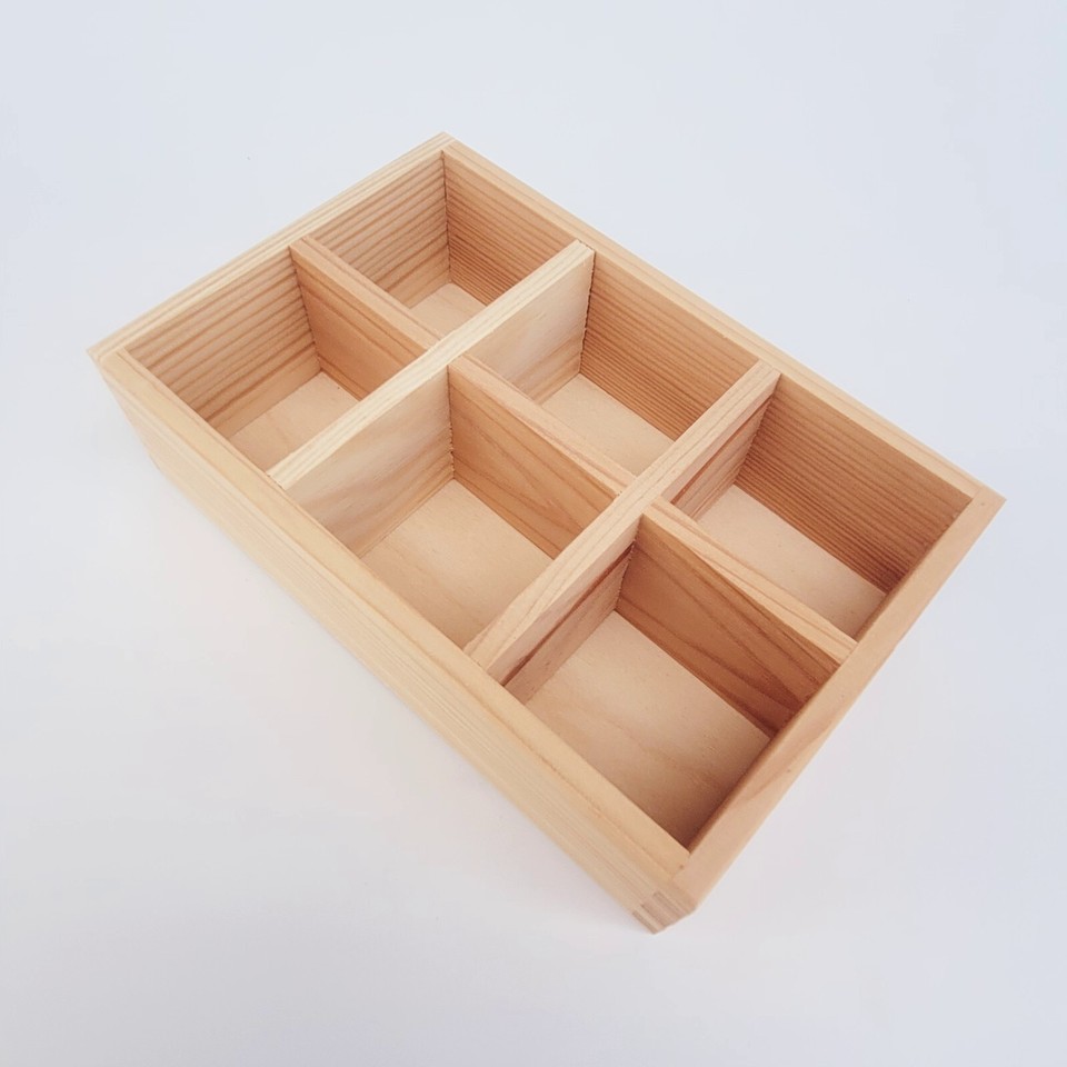 Wooden box with six compartmets, wooden desk organizer, Unpainted for ...