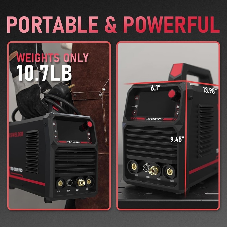 YESWELDER TIG Welder With Pulse 205Amp Large LED Display, STICK/DC TIG ...