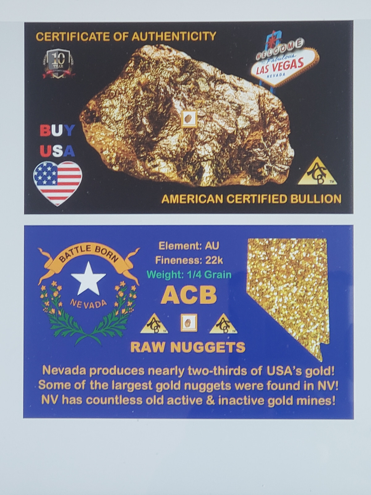 Gold 1/4GRAIN x10 RAW NEVADA NUGGET(S) Placer gold CERT 0F AUTHENTICITY ...
