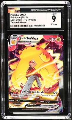 CGC 9 MINT TWISTED MISCUT ERROR Pikachu Vmax TG17 LOST ORIGIN Pokemon ...