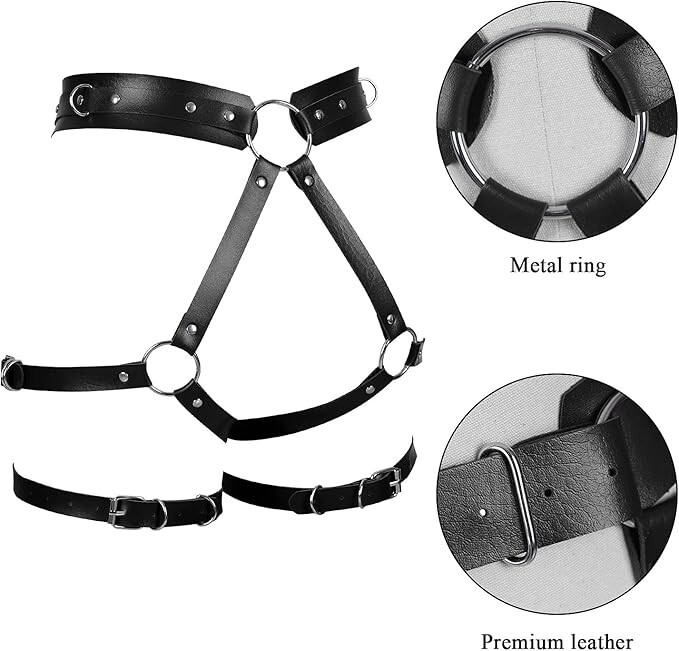 Leg Garters Black Faux Leather Waist Thigh Cage Belt Garter | eBay UK