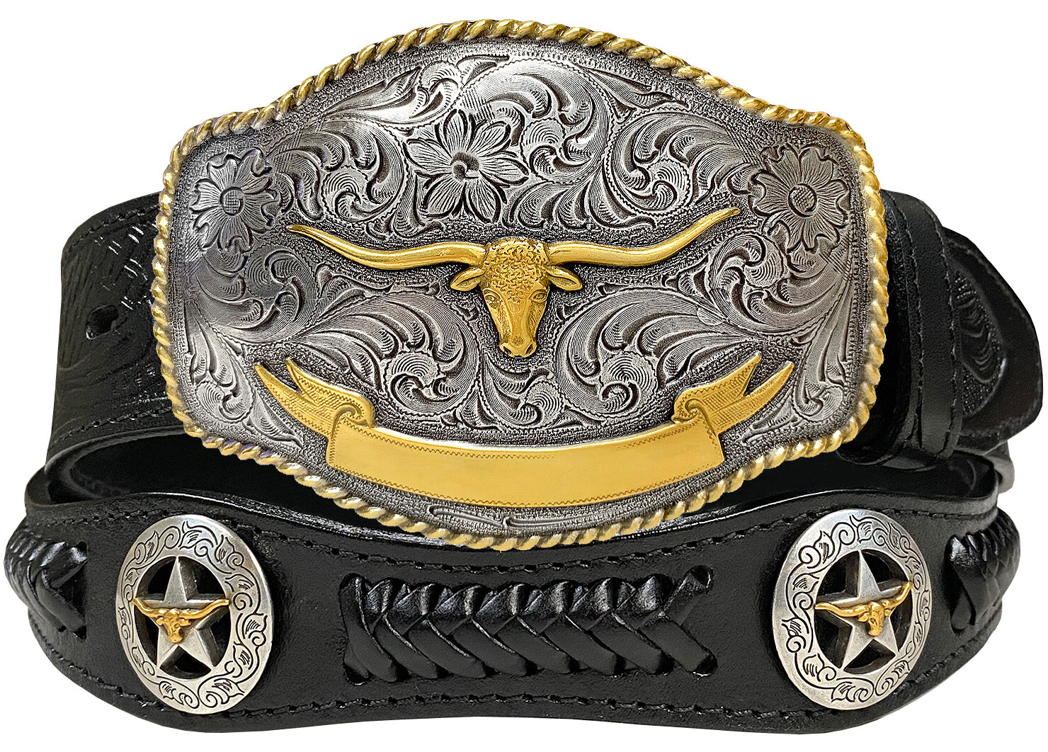 STATE OF TEXAS LONGHORN STAR CONCHOS COWBOY WESTERN EMBOSSED LEATHER ...