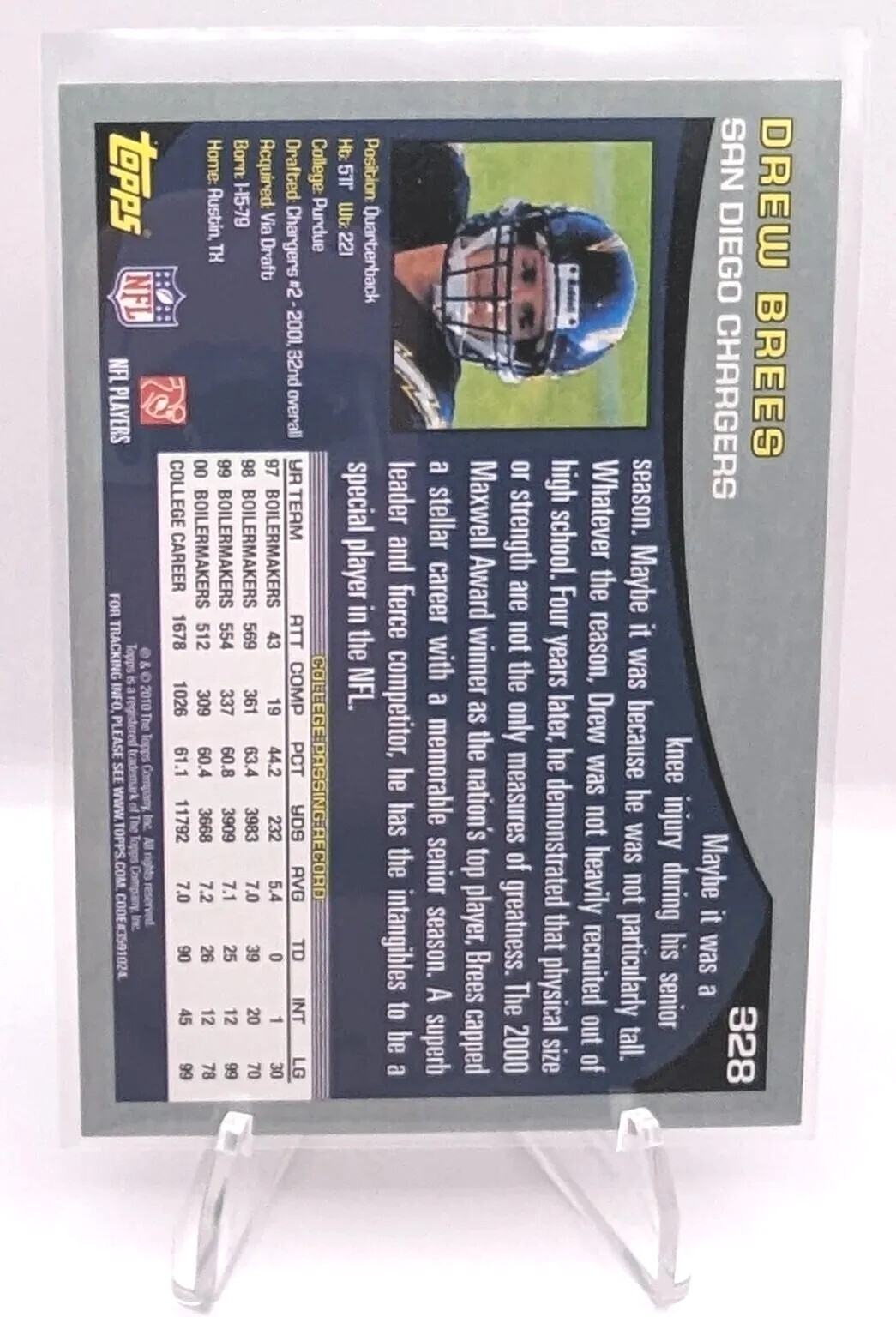 Drew Brees 2010 Topps Anniversary Reprint 2001 Topps Rookie Card #328 ...