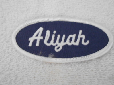 ALIYAH USED EMBROIDERED SEW ON NAME PATCH TAGS OVAL WHITE ON DARK BLUE ...