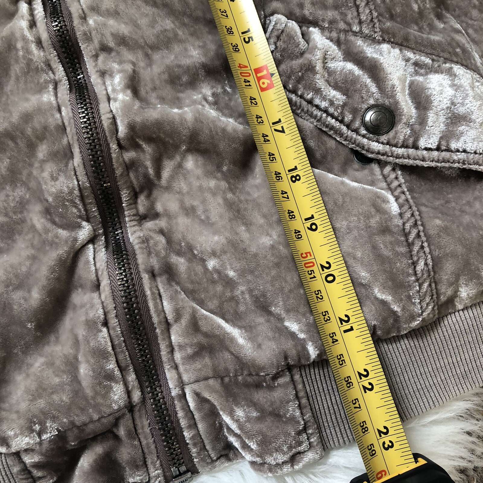 Free People Sz S Crushed Velvet Jacket Bomber Jacket Ruched Beige Tan ...