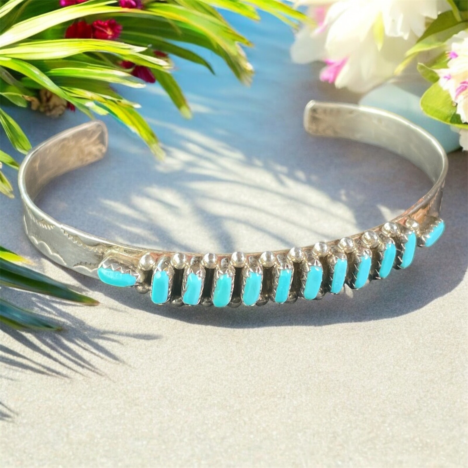 Vintage 70s Zuni Signed Sleeping Beauty Turquoise Ste… - Gem