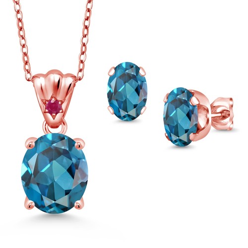 18K Rose Gold Plated Silver London Blue Topaz and Ruby Pendant and ...