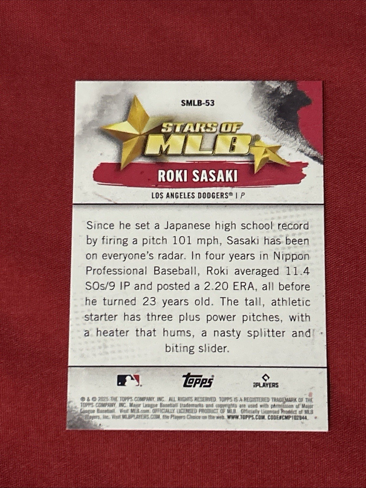 2025 Topps Series 2 Roki Sasaki Stars of MLB #SMLB-53 RED HOLO 4/5 SSSP ...