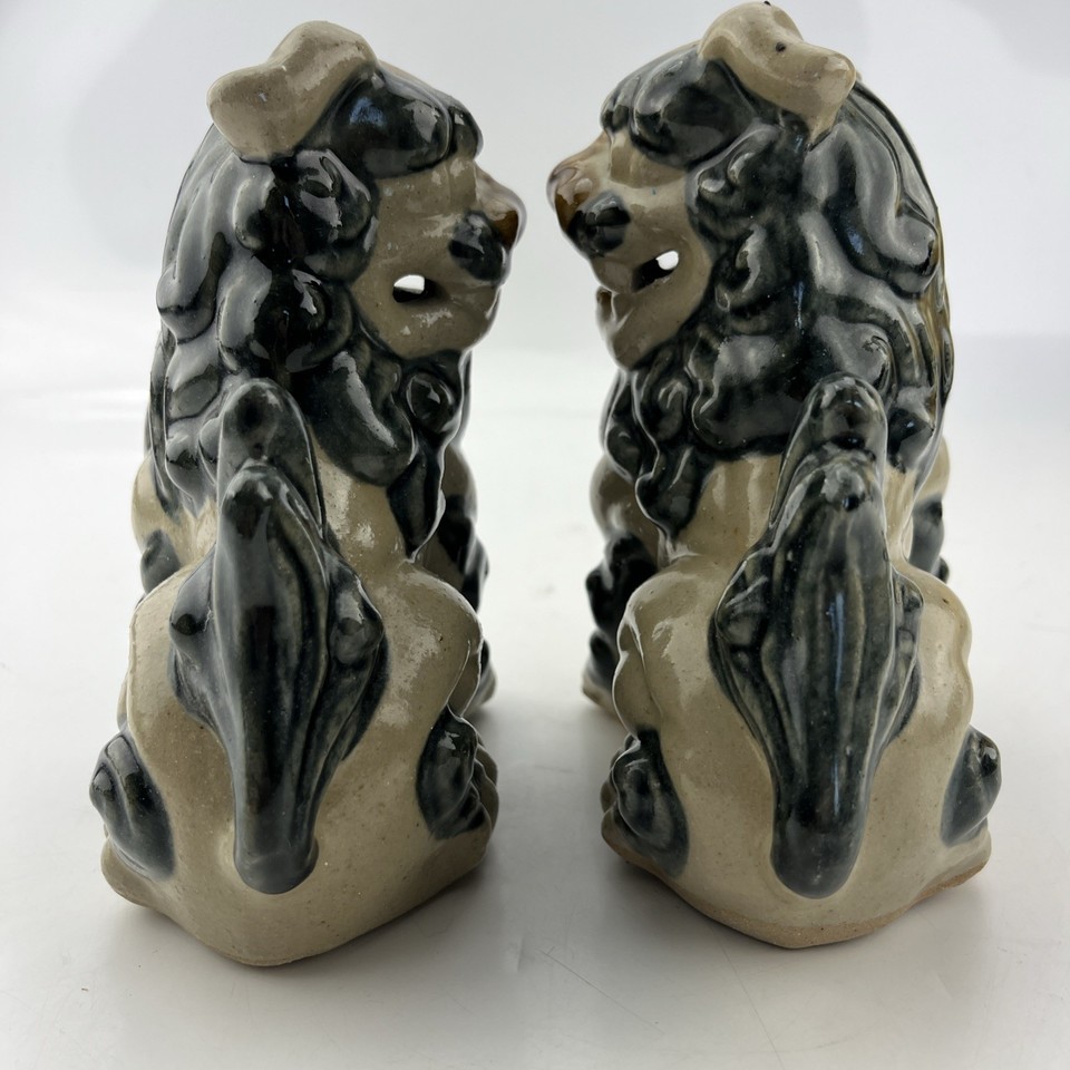 Set Of 2 Shisa Dogs Chinese Mini Ceramic Foo Sitting Dogs Lions Vintage ...