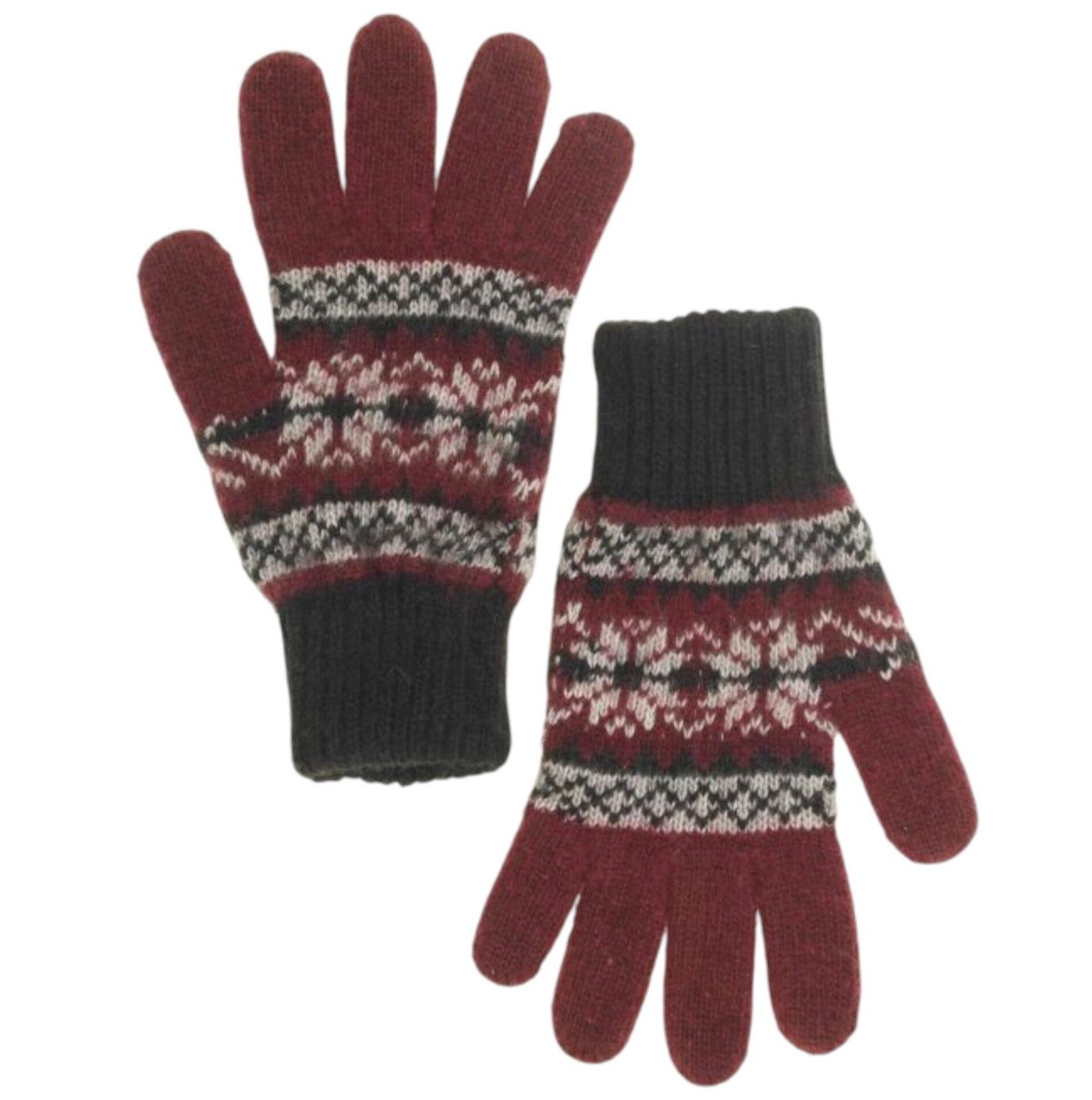Black/Red Knit Gloves Snowflake Pattern Wool Gloves Women's Warm Gloves ...