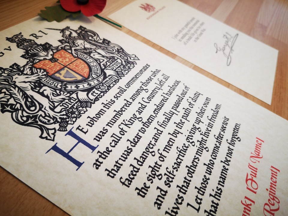 WW1 Memorial Scroll Certificate and King's Message | Next of Kin ...