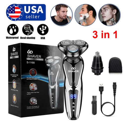 Men Electric Shaver Beard Shaving USB Rechargeable Wet/Dry Trimmer ...