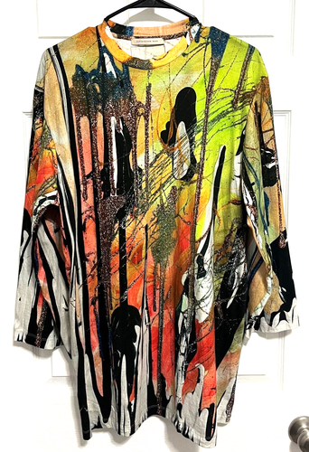 CHRISTOPHER KANE Tunic Mindscape Neon Print L/S Shoulder Drop Dress ...