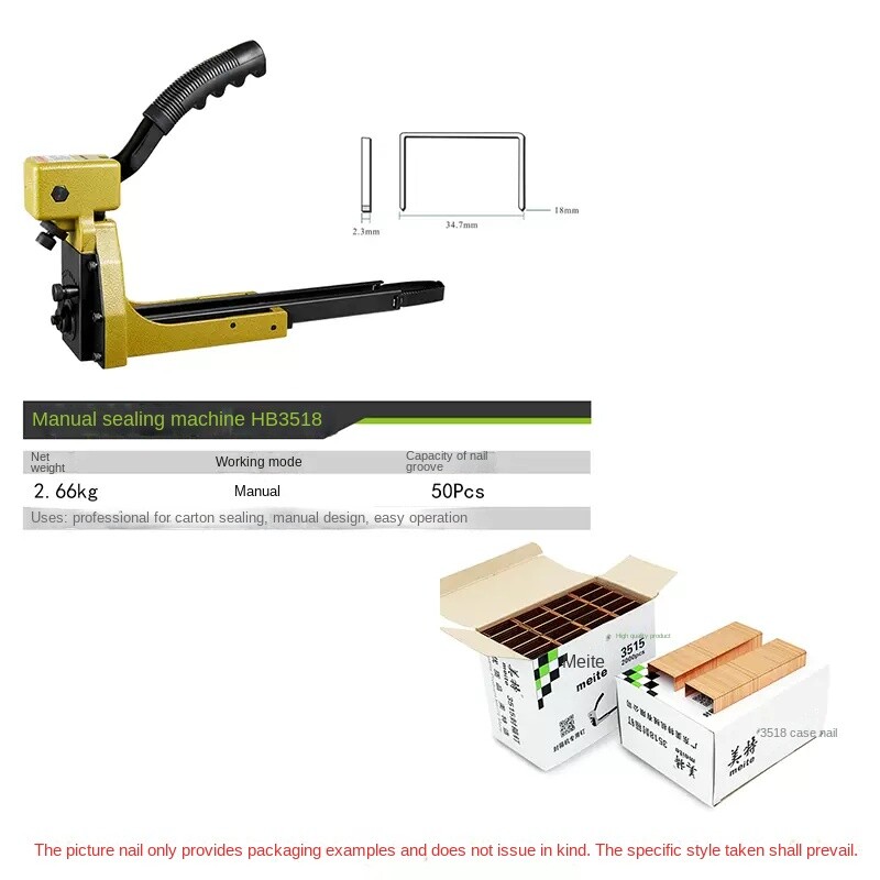 Manual Carton Box Closing Stapler Nailer 1-3/8" Crown Sealer Closer ...