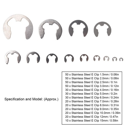 400Pcs Circlip Retaining E Clip Stainless Steel For Bearing Assortment ...