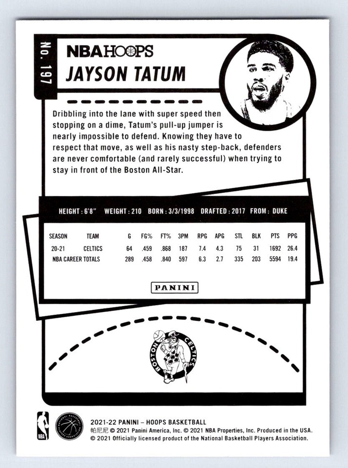 2021 22 NBA Hoops JAYSON TATUM Purple Border #197 | eBay