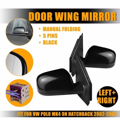 For VW Polo MK4 9N 2002-05 2x Black Electric Wing Mirror Heated Left ...