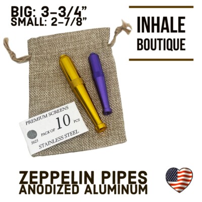 Metal smoking pipes/Anodized Aluminum Zeppelin pipes/ In Burlap Pouch ...