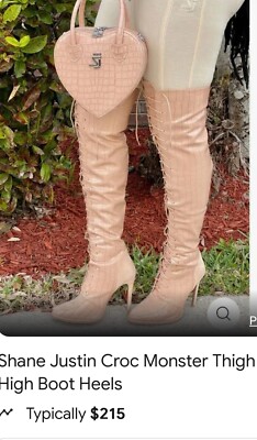 Women Croc leather mid thigh light pink boots size 40 (9) brand new ...