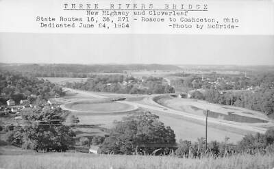 J86/ Roscoe Coshocton Ohio RPPC Postcard c1950s Three Rivers Bridge 32 ...