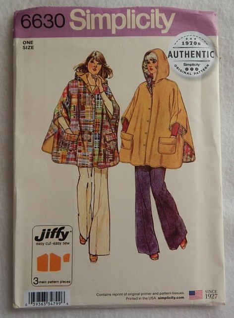 Simplicity Pattern 6630 Poncho Reversible Retro 70s Misses 1 Size Fits ...