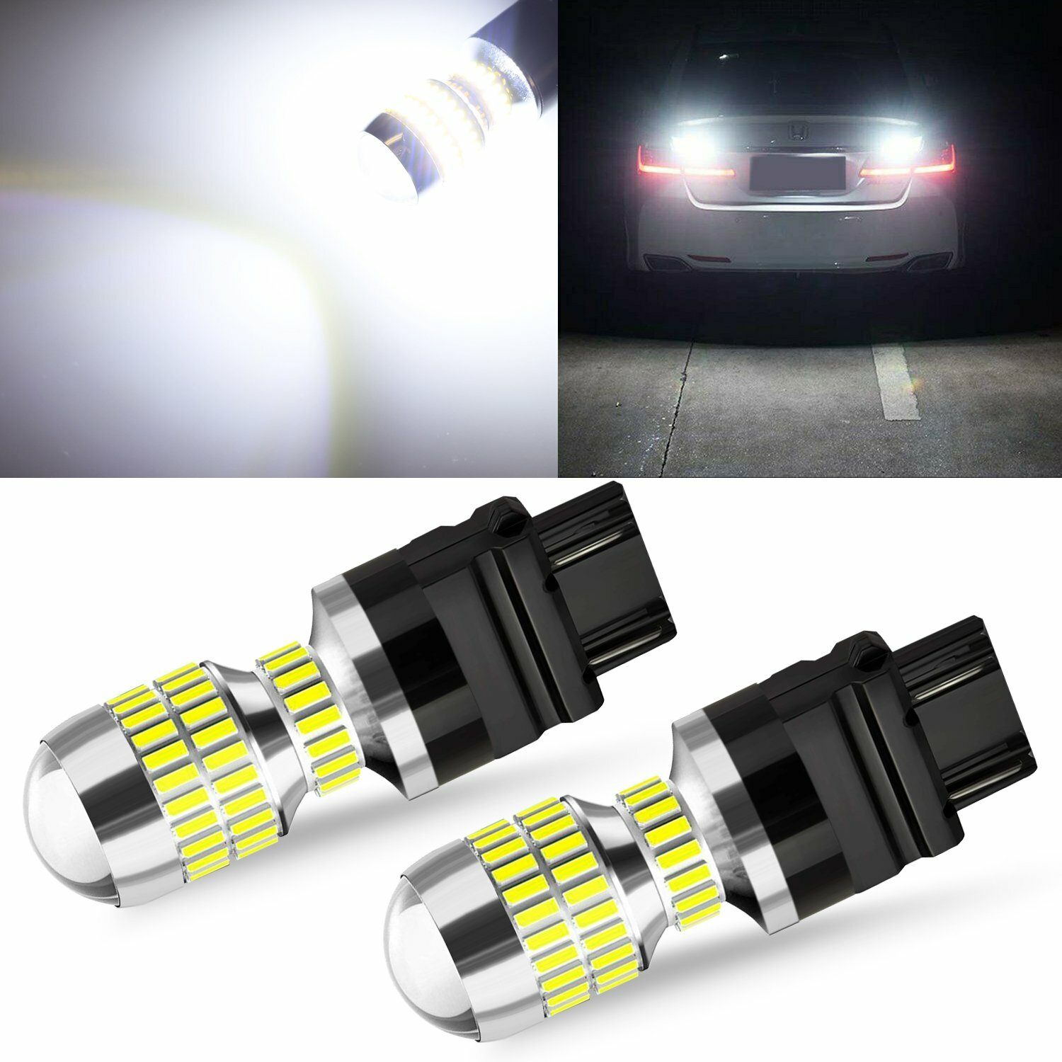 JDM ASTAR 2x 3157 3156 White 6000K LED Backup Reverse Projector lens 78 ...
