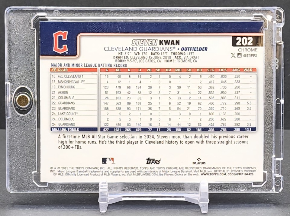 🟤 2025 Topps Chrome #202 Steven Kwan Sepia Refractor Guardians 🟤 | eBay