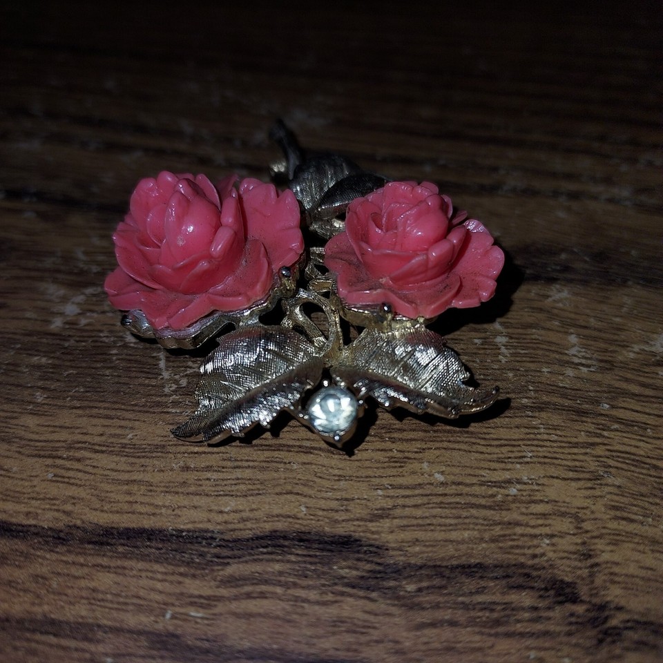Vintage Coro Double Pink Rose Brooch | eBay