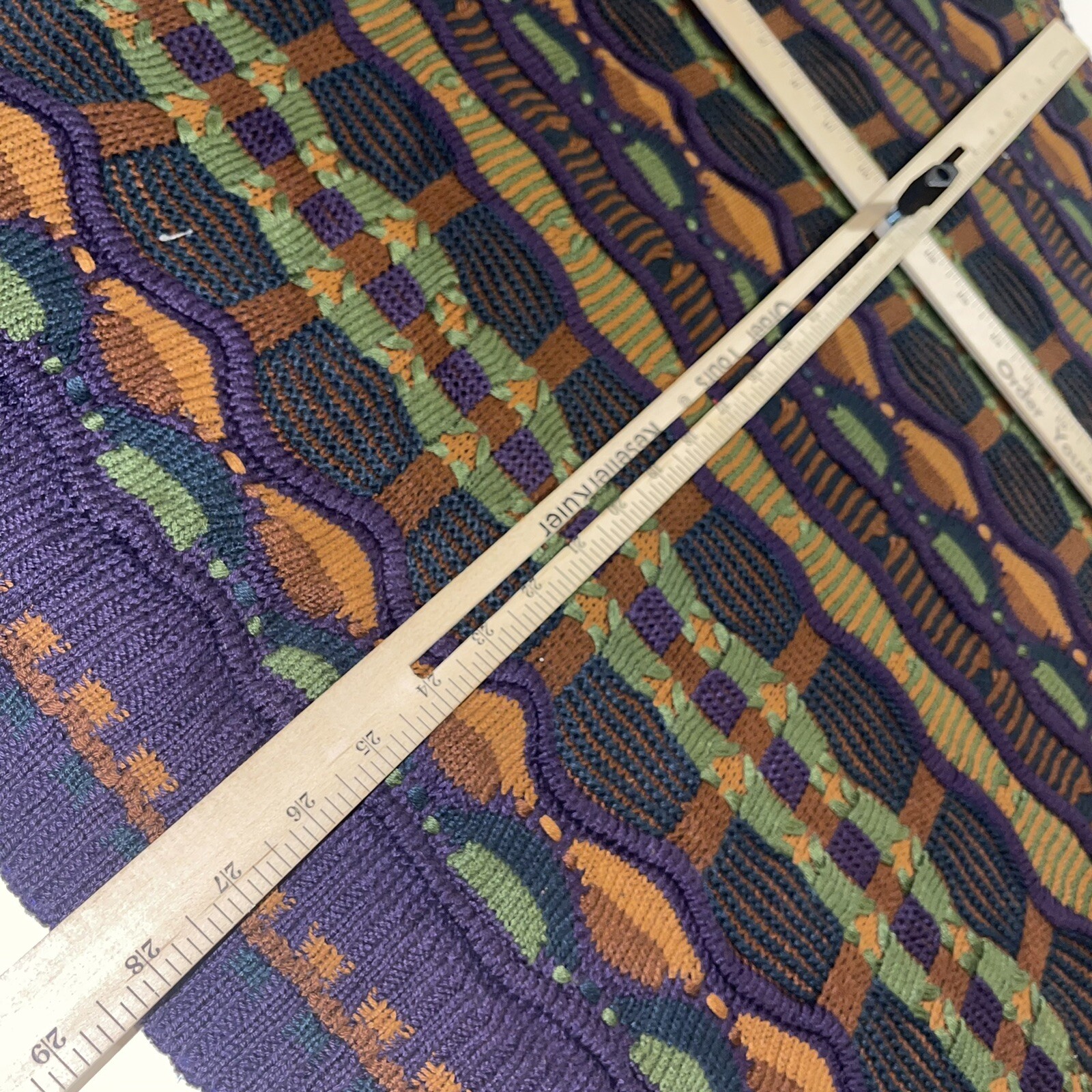 VTG Coogi Style 3D Textured Knit Sweater Made In USA Brown Green Purple ...