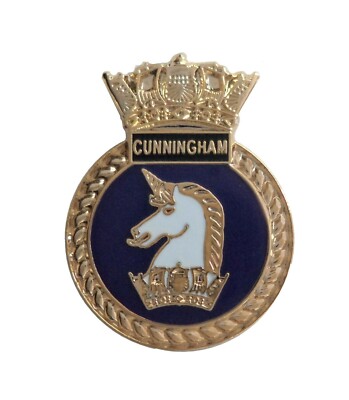HMS Cunningham Royal Navy RN Crest Pin Badge | eBay
