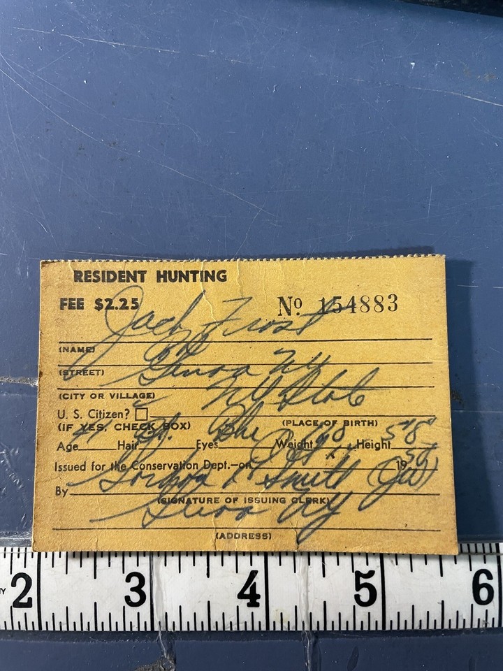 Vintage 1958 New York State Hunting License F2B | eBay