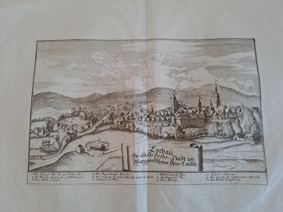 INCISIONE ORIGINALE SU CARTA ANTICA DI LOBAU ANTICA CITTA' IN ALTA ...